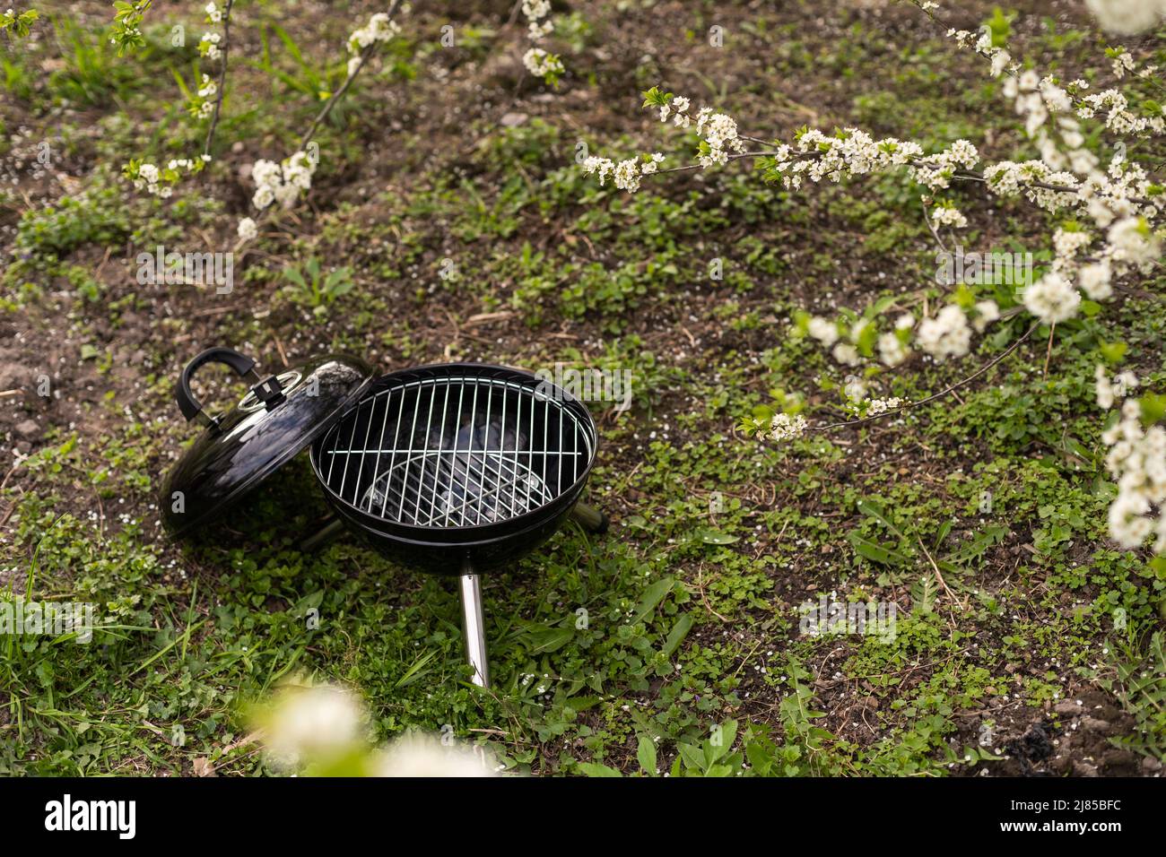 An empty barbecue grill stands in the yard Stock Photo - Alamy