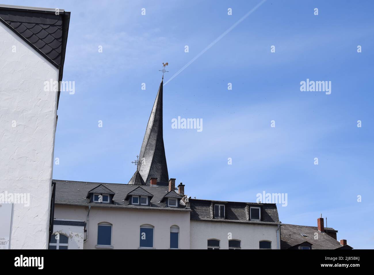 church Sankt Clemens with the twisted tower in Mayen old town Stock ...