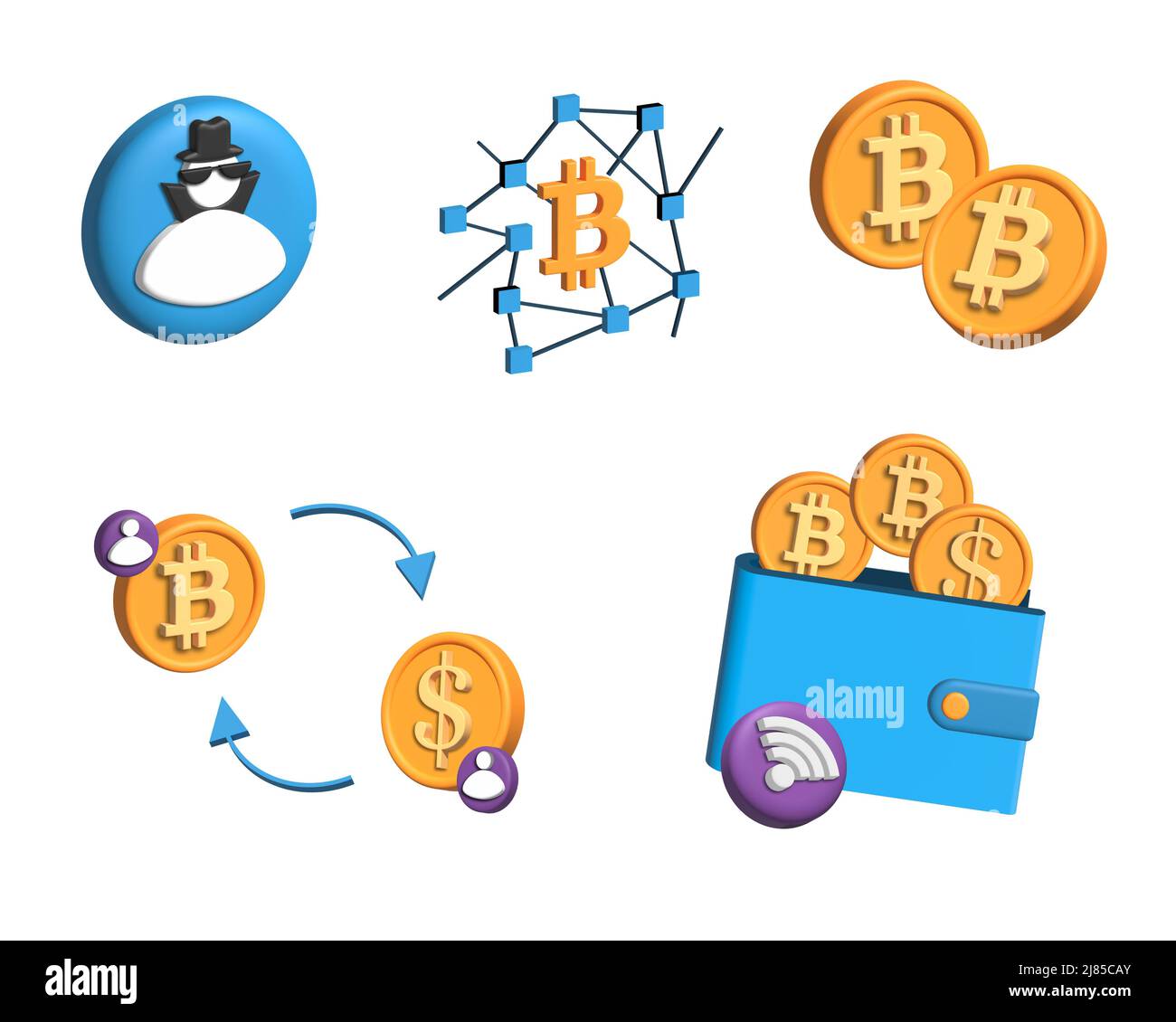 Financial technologies. An isometric set of blockchain icons for web ...