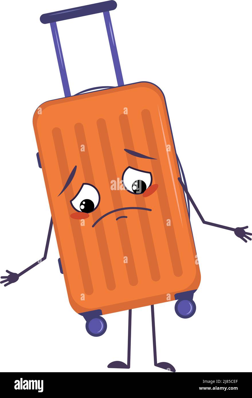 Cute character of vacation suitcase with sad emotions, downcast eyes ...