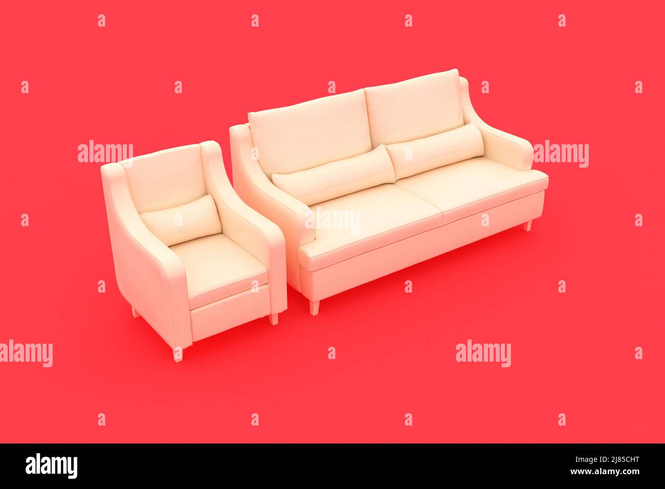 Red background, solid color style interior scene with a light colored ...