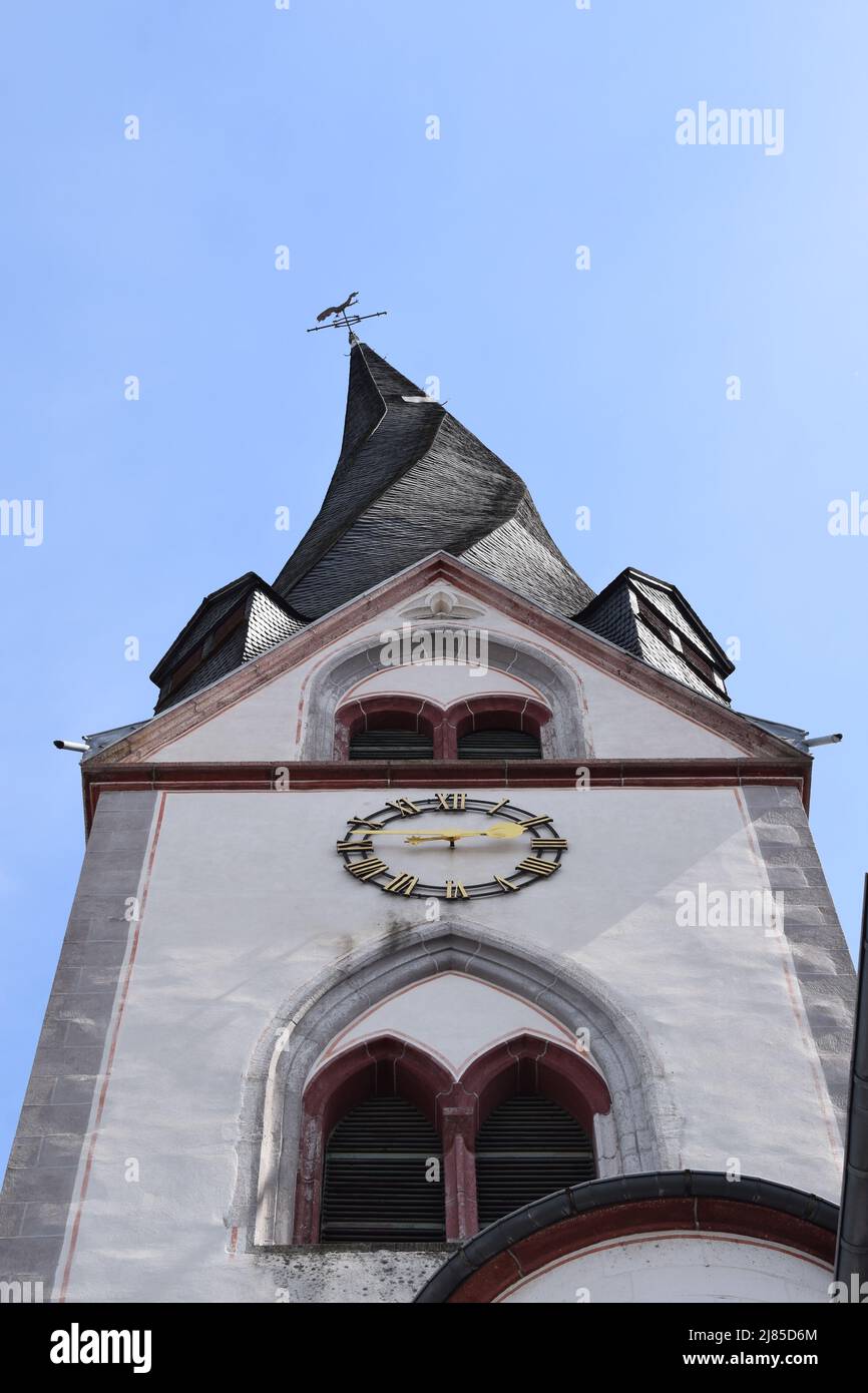 church Sankt Clemens with the twisted tower in Mayen old town Stock ...
