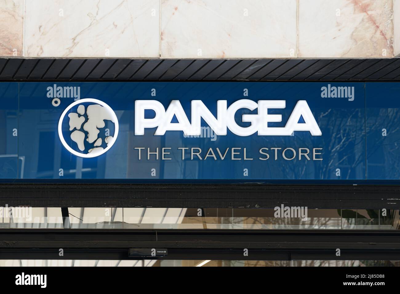 VALENCIA, SPAIN - MAY 05, 2022: Pangea is a Spanish travel agency chain ...