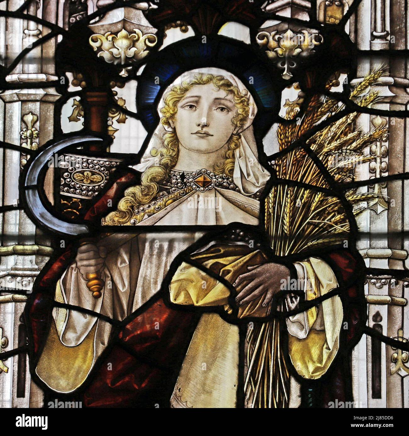 Stained glass window by Percy Bacon & Brothers depicting Ruth holding a ...