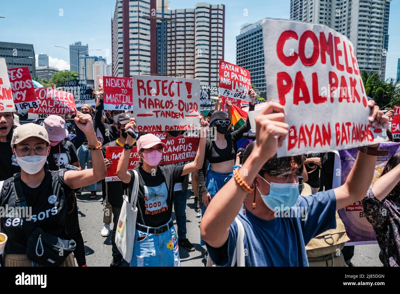 Pasay, Metro Manila, Philippines. 13th May, 2022. Protesters in front ...