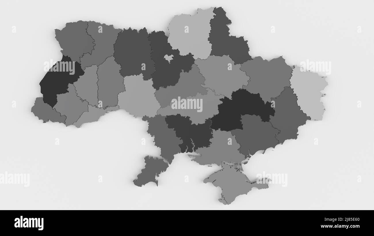 Ukraine Map with all Oblaste - very detailed - 3D Rendering Stock Photo ...