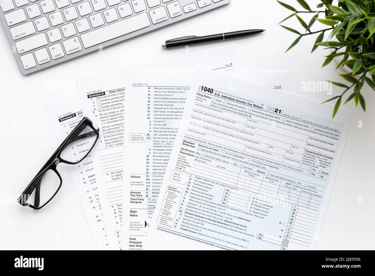 US tax form on businessman office table desktop, top view Stock Photo ...