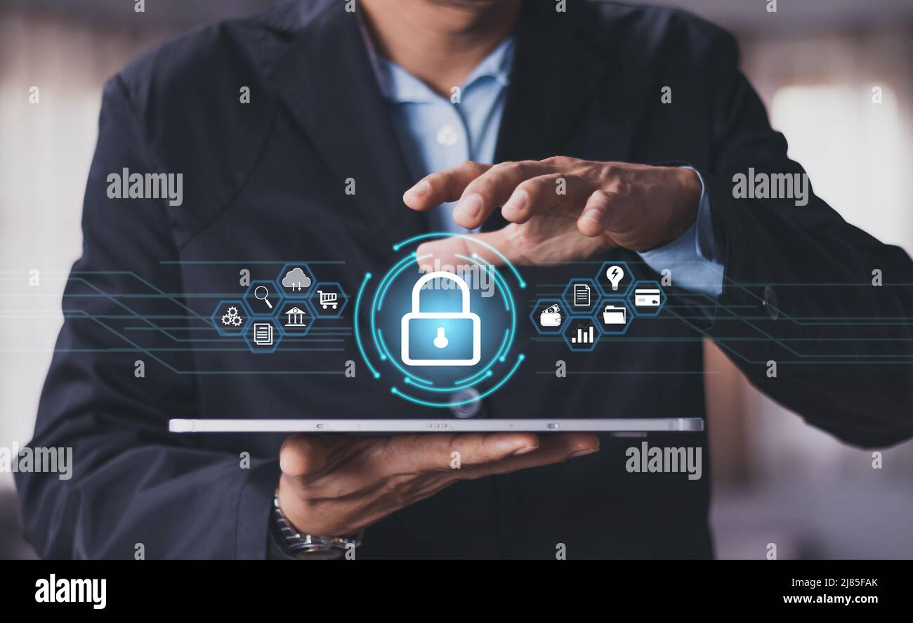 Cybersecurity and privacy concepts to protect data. Lock icon and ...