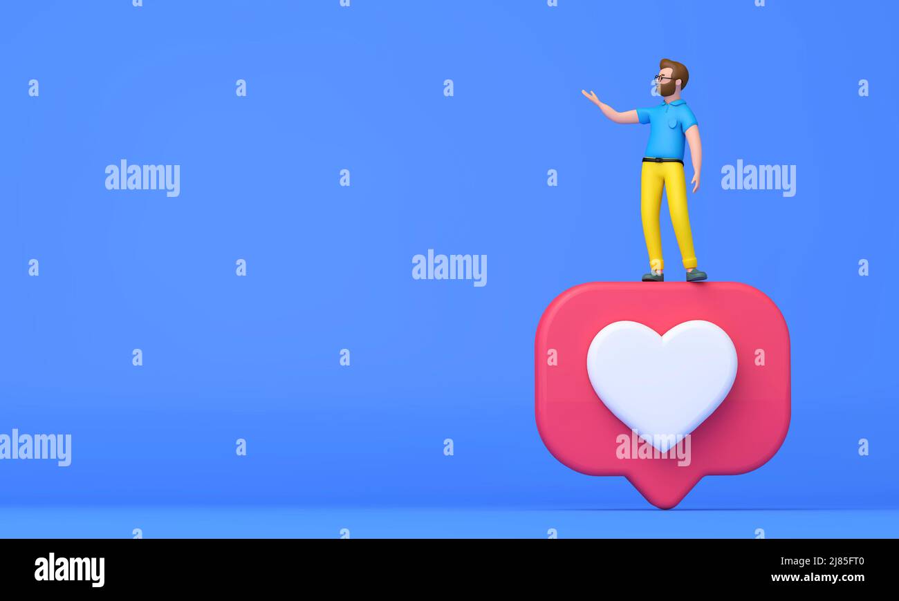 Social media likes concept. Cartoon character man standing next to a ...