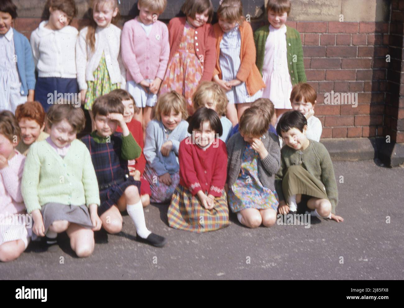 UK School Life in the 1960's Girls posing in a group photo in 1968 ...