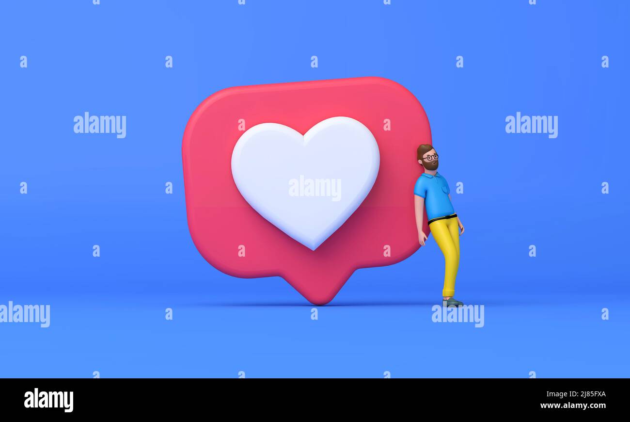 Social media likes concept. Cartoon character man standing next to a ...
