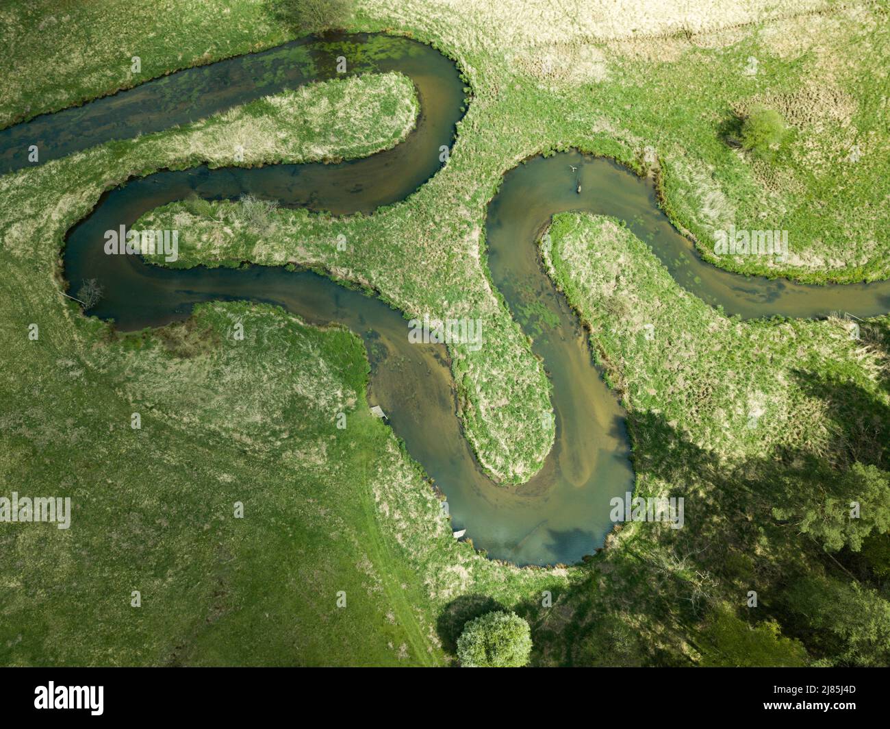 Aerial view of river valley in beautiful spring light, Czech republic ...