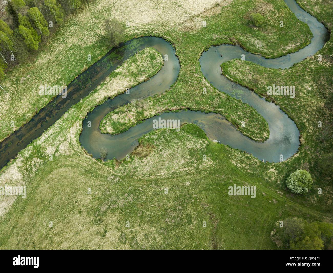 Aerial view of river valley in beautiful spring light, Czech republic ...