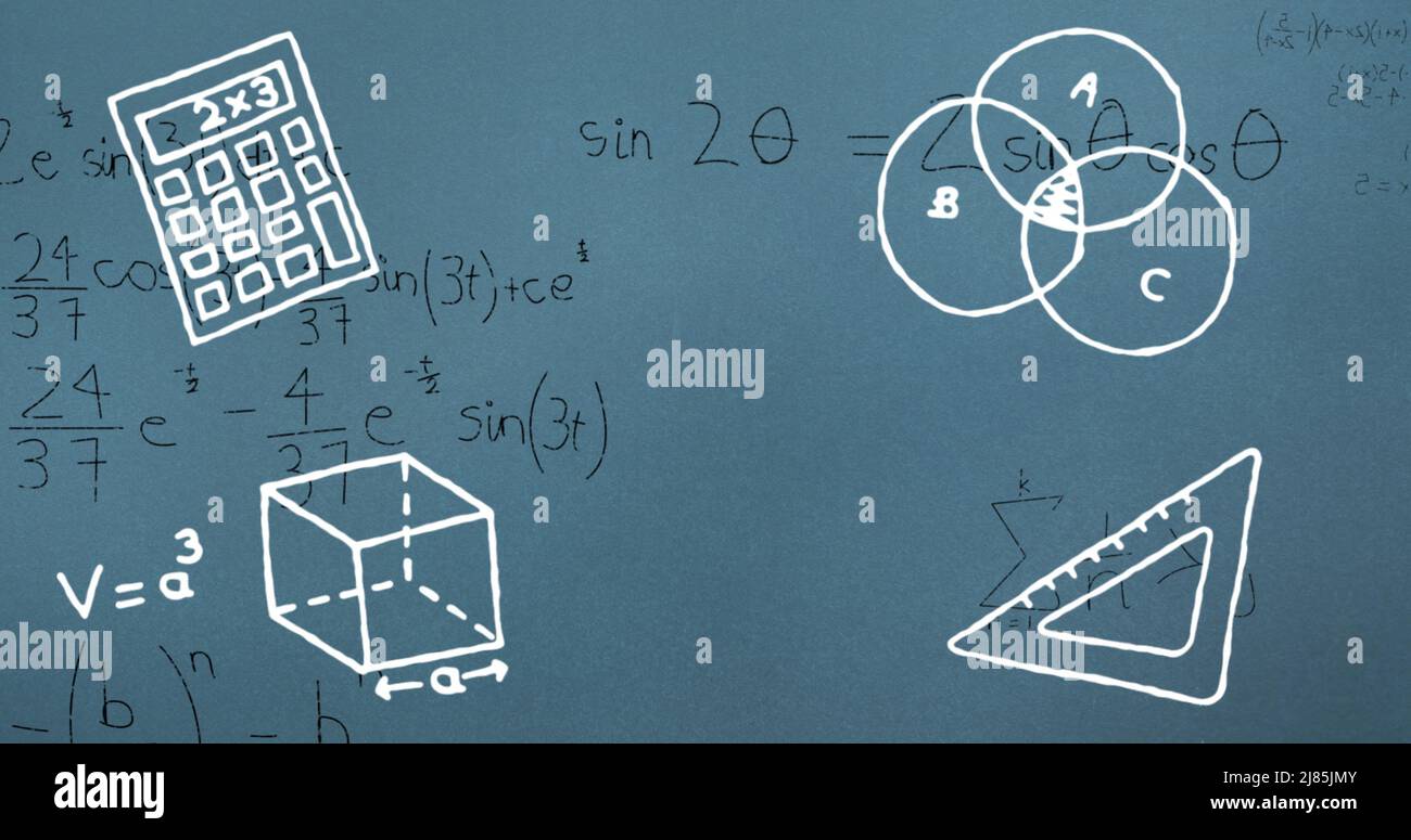 Image of globe over mathematical equations in blue notebook Stock Photo ...