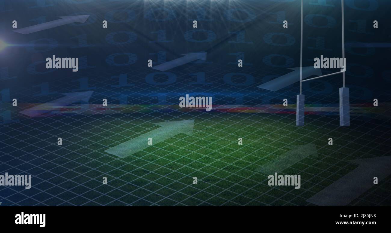 Image of arrows over rugby balls falling with ireland text at stadium ...