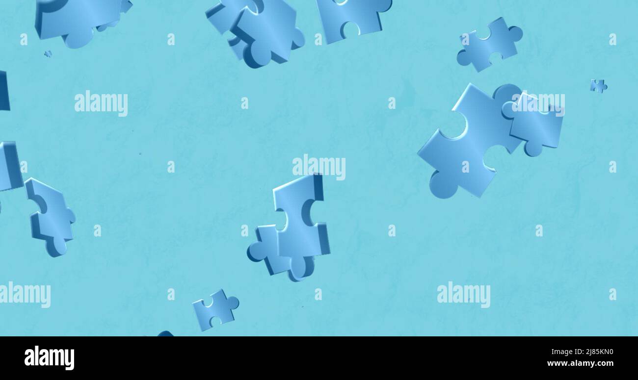 Image of blue puzzle pieces falling over in blue spinning stripes on ...