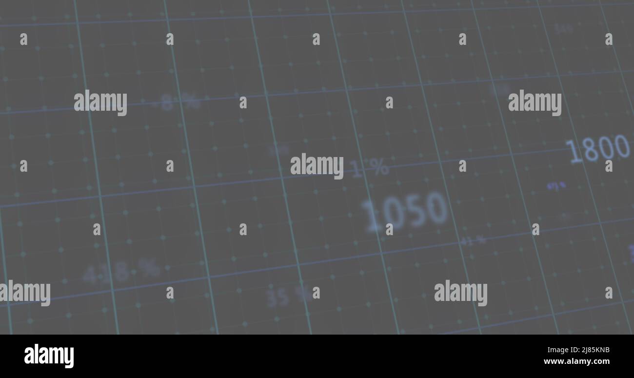 Image of statistics processing with lines over world map with grid on ...