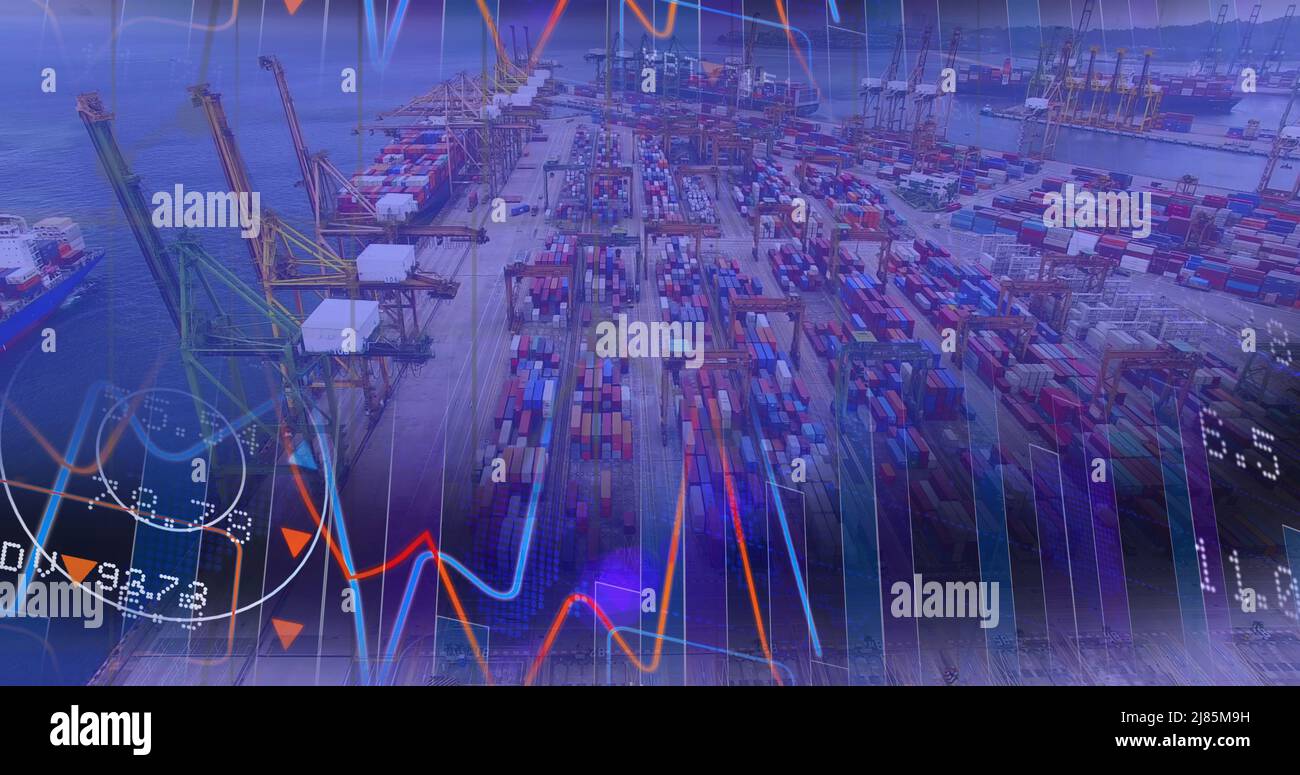 Composition of a big seaport with color graphics 4k Stock Photo - Alamy
