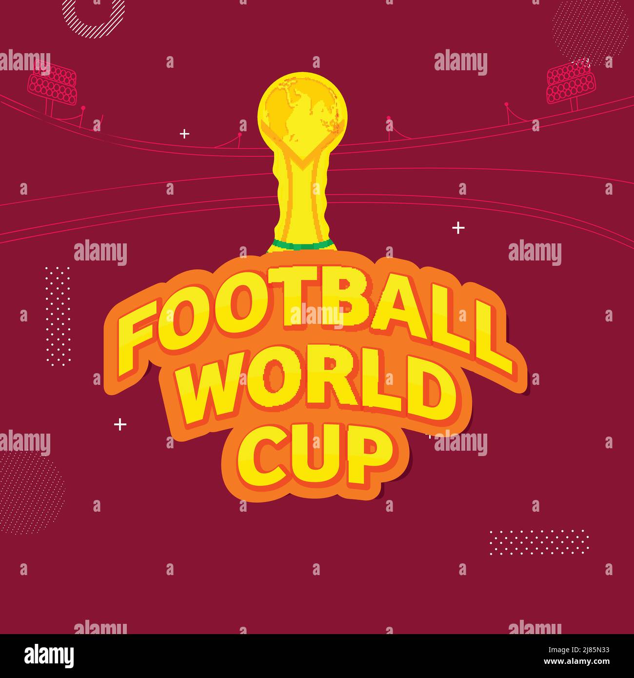 Sticker Style Football World Cup Font With Winning Trophy Cup On Claret ...