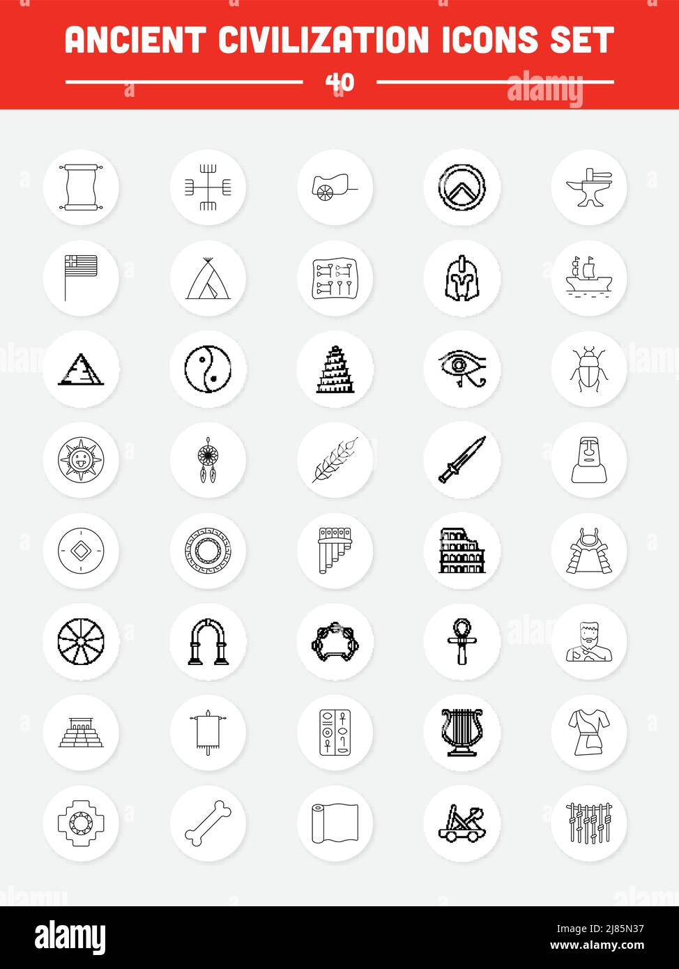 Black Line Art Set Of Ancient Civilization Icons In Flat Style Stock ...