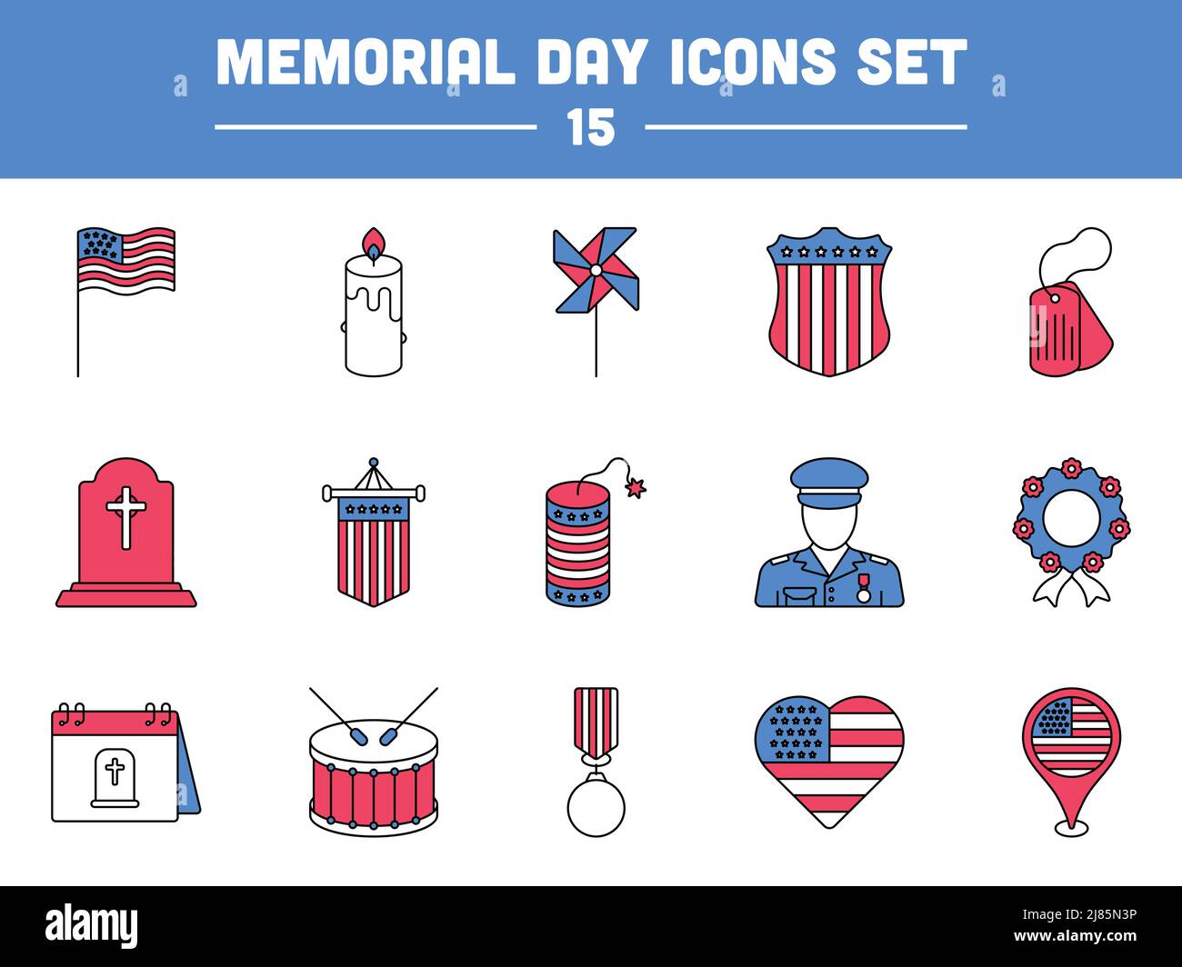 American Memorial Day Icon Or Symbol In Flat Style Stock Vector Image ...