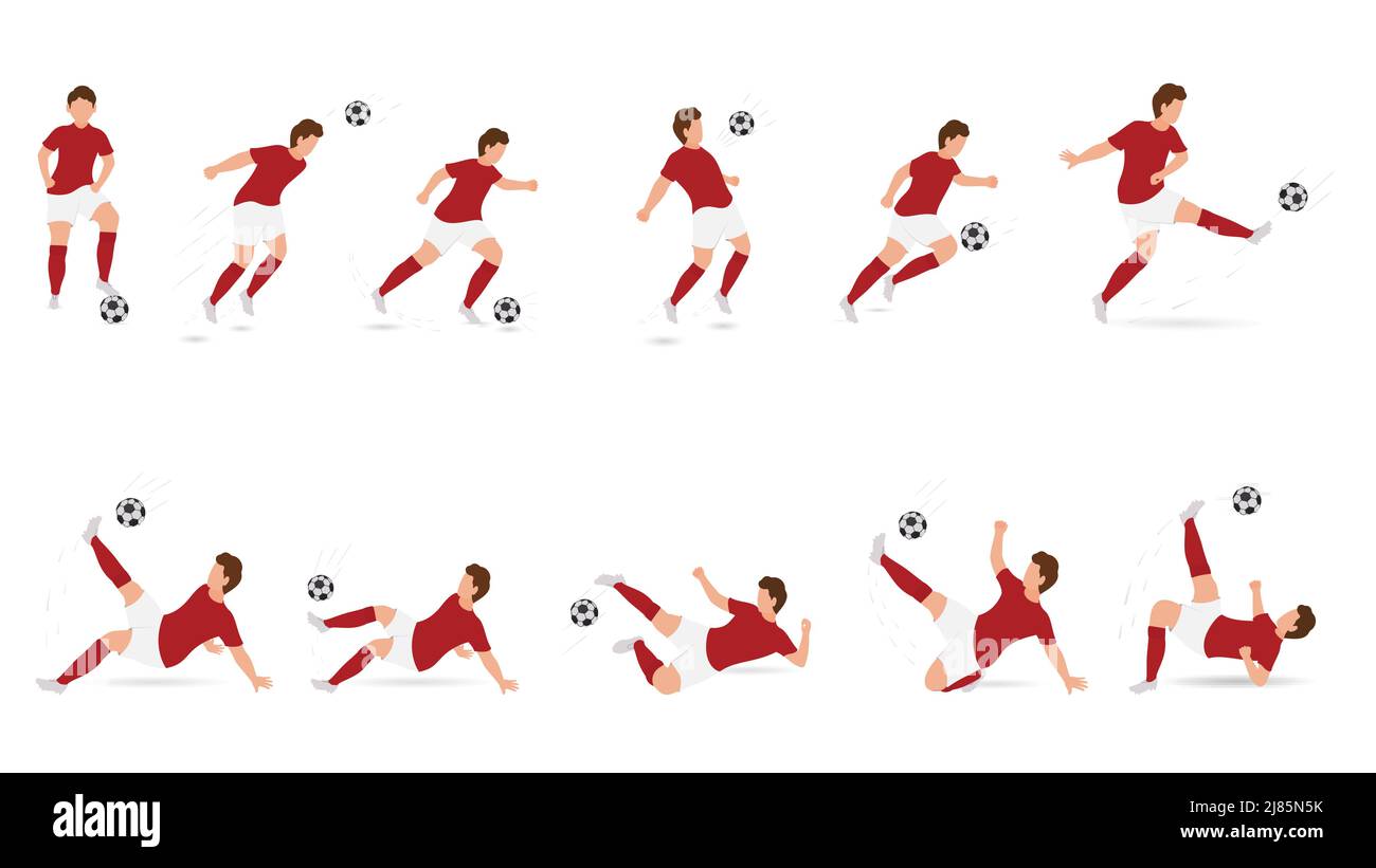 Set Of Faceless Male Soccer Player Kicking Ball In Various Poses Stock ...