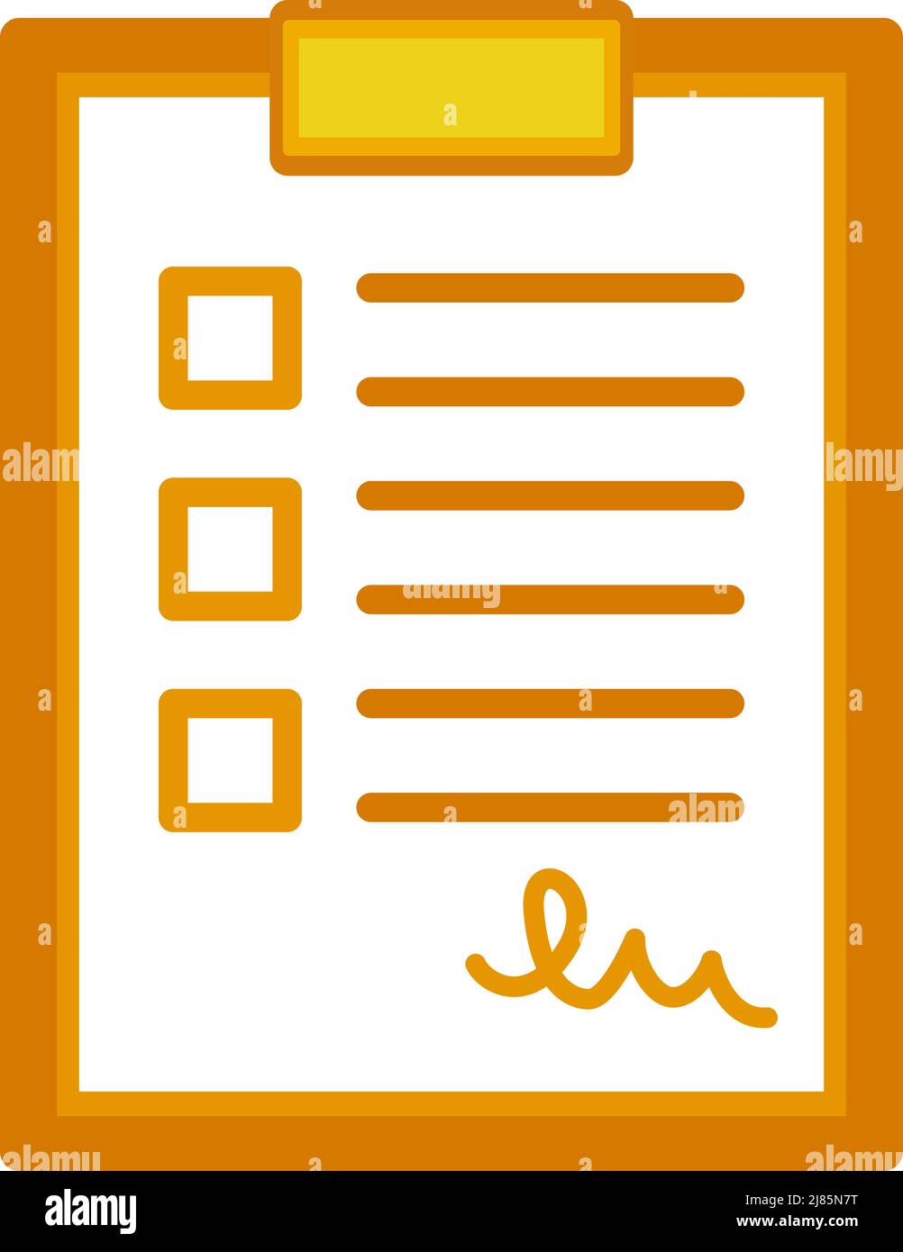 Cartoon signed contract in yellow binder on white background. Test plan ...