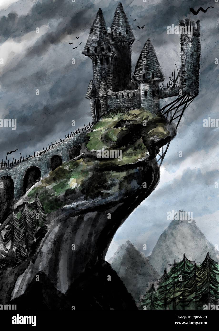 creepy old castle illustration Stock Photo - Alamy