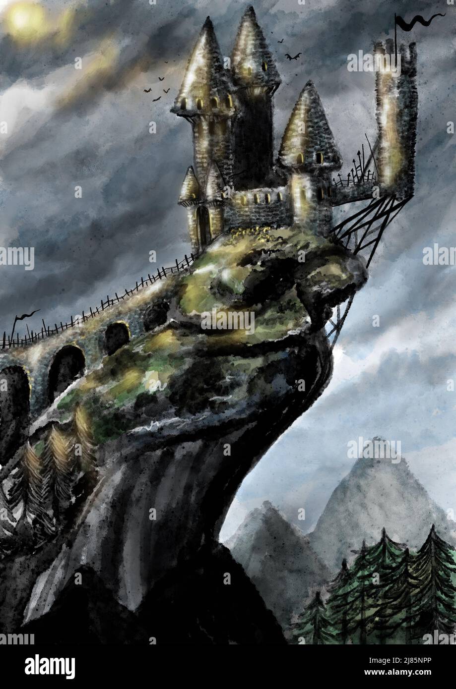 creepy old castle illustration Stock Photo - Alamy