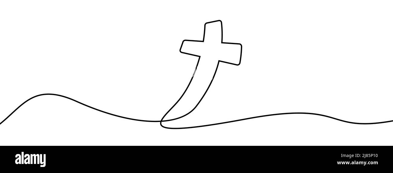 Continuous line drawing of christian cross. Religious cross one line ...