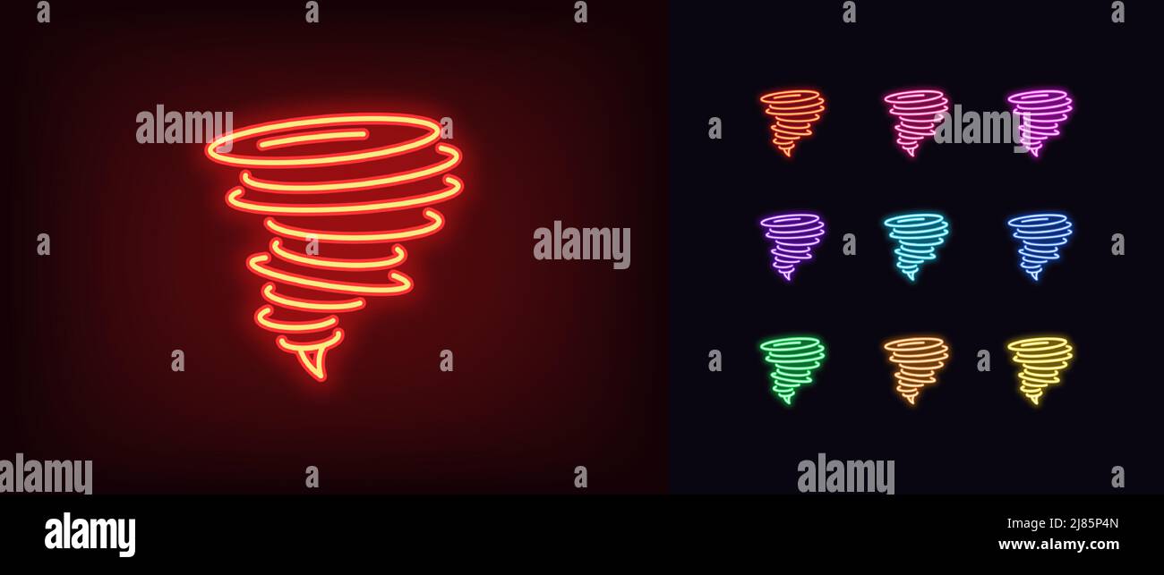 Outline neon tornado icon. Glowing neon hurricane silhouette, twister ...