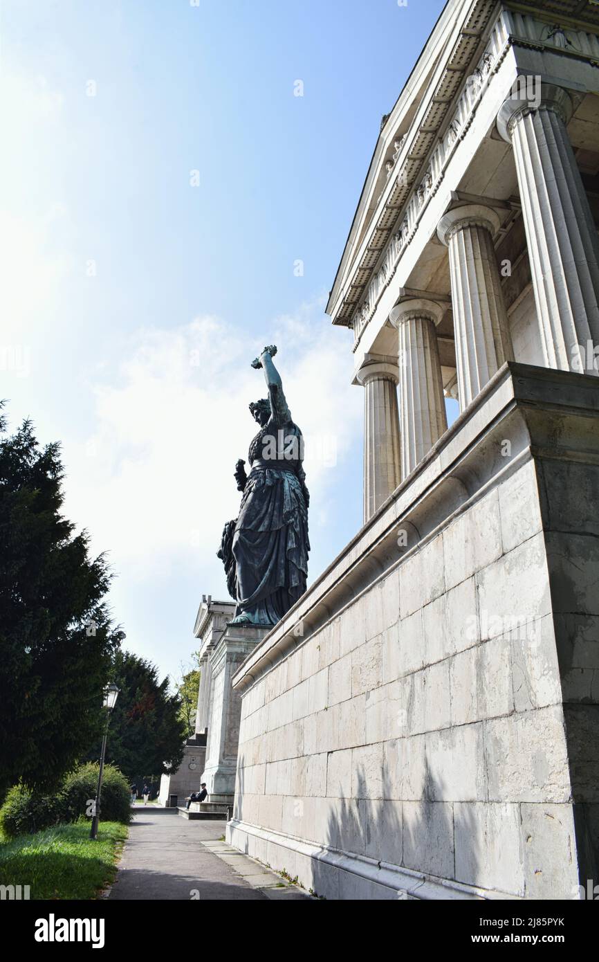 Monument of Glory. Bavaria Statue and the Hall of Fame (Ruhmeshalle) in ...