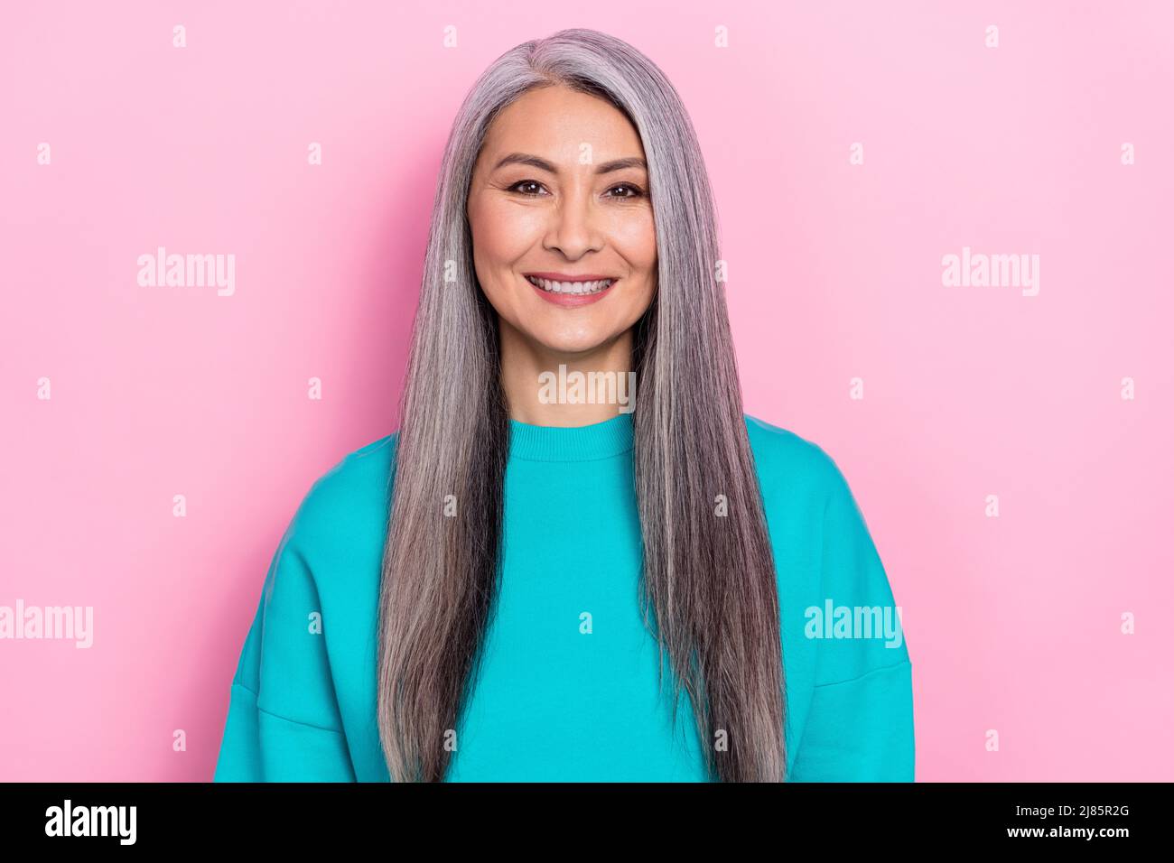 Photo of satisfied glad person toothy smile look camera isolated on ...