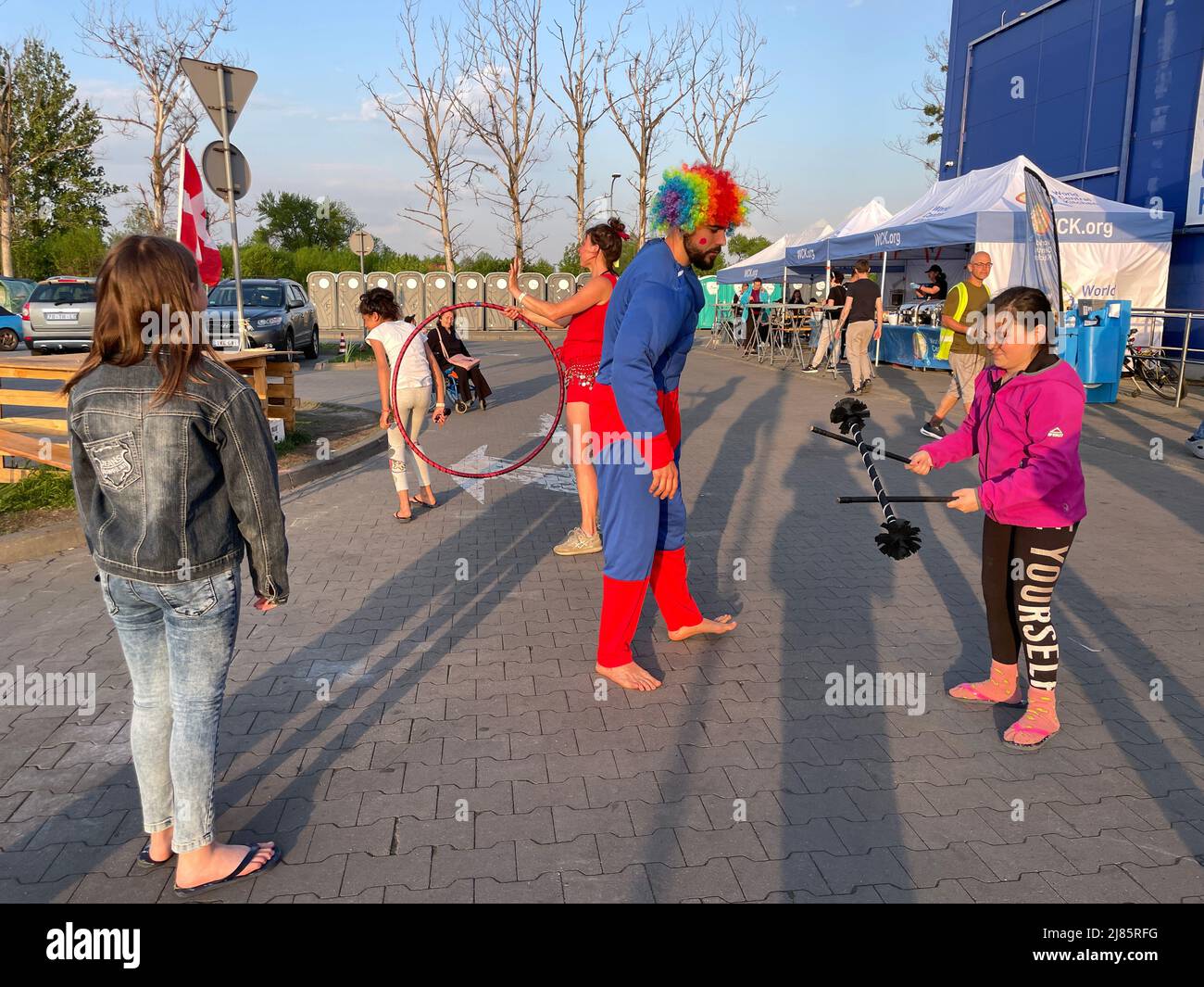 Przemysl, Poland:May 12, 2022, Georgie and Jenni from Berlin, with ...
