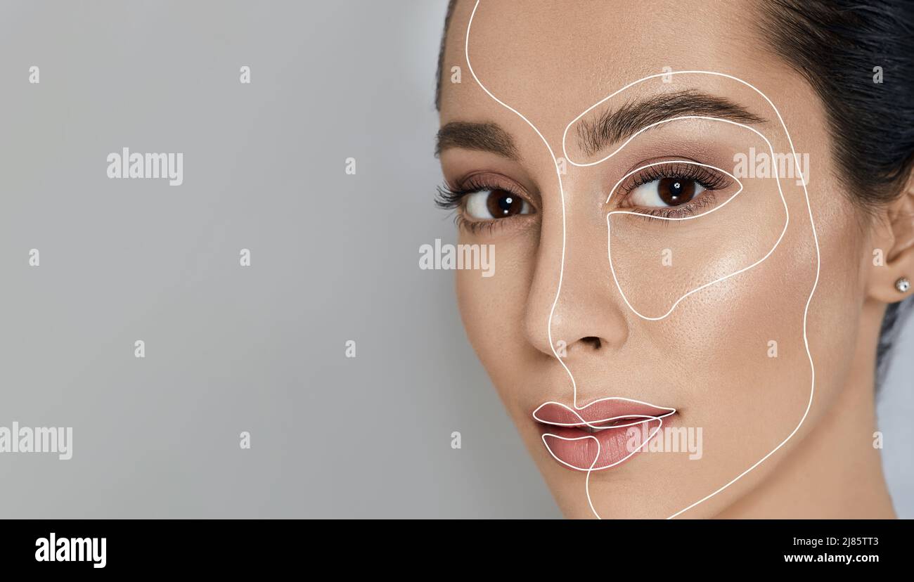 Aesthetic cosmetology, face care. Portrait of beautiful woman with ...