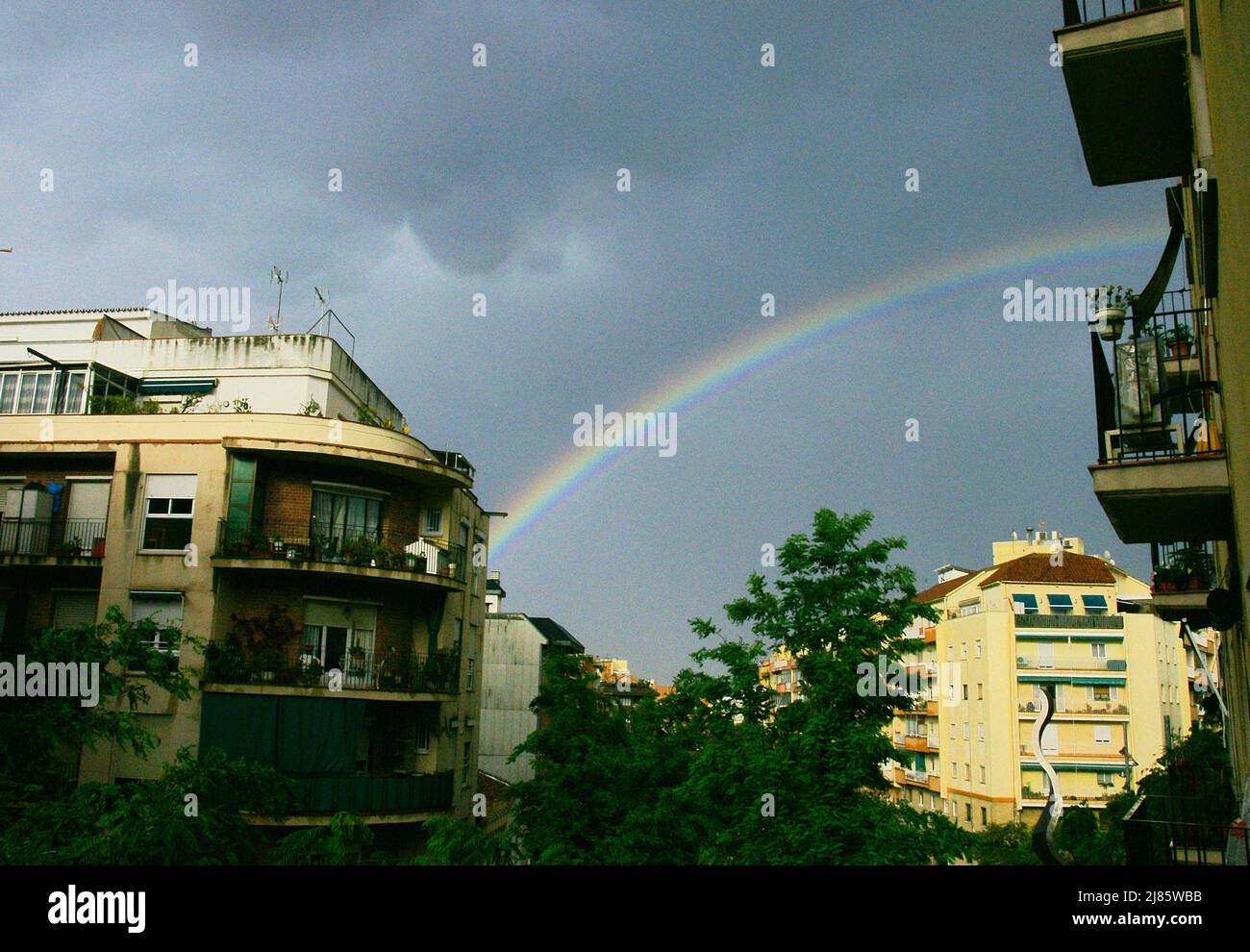 Rainbow after the rain in the sky of Barcelona, Catalunya, Spain ...