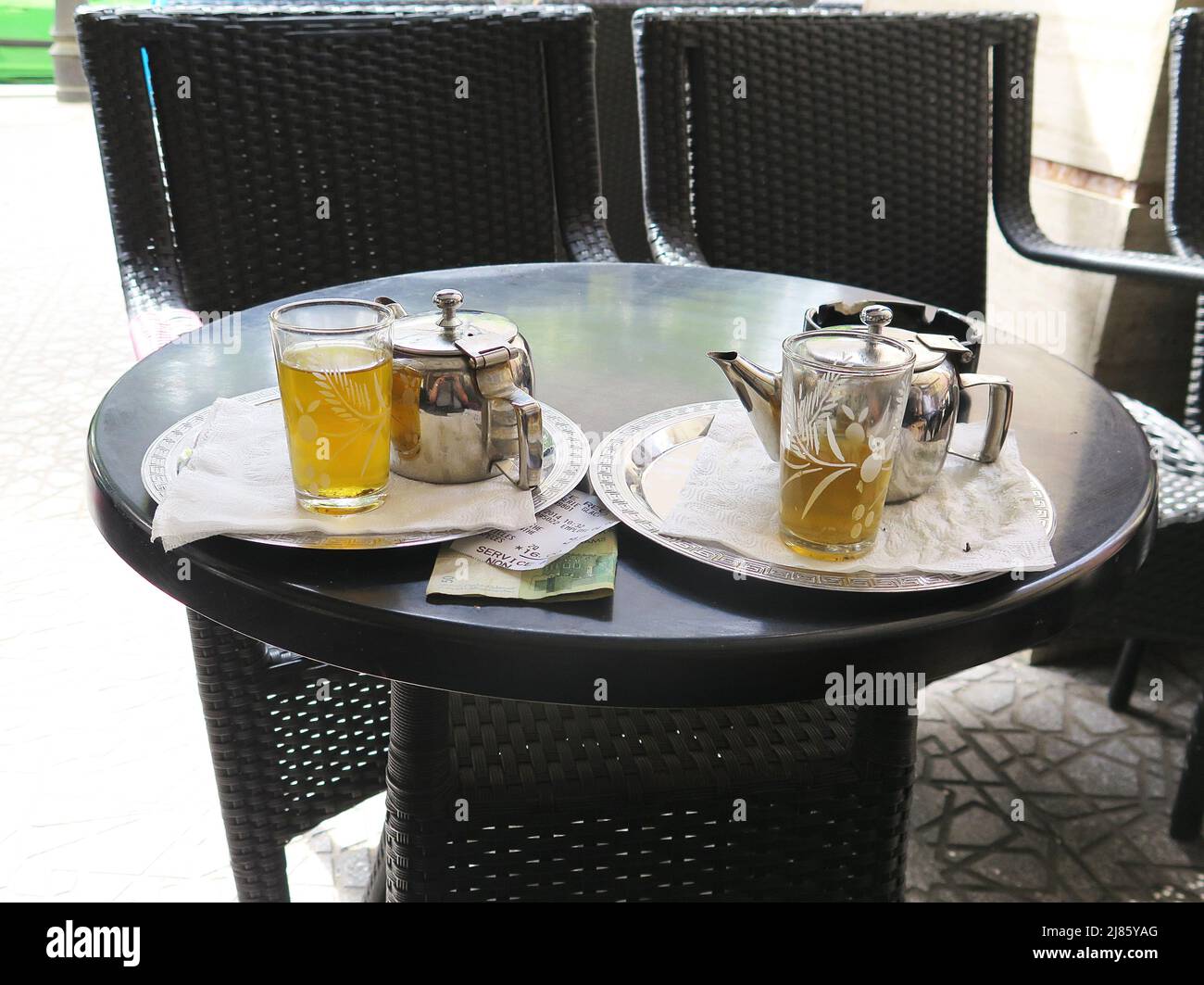 Tea service on table in a teahouse in Marrakech, Morocco, Africa Stock ...