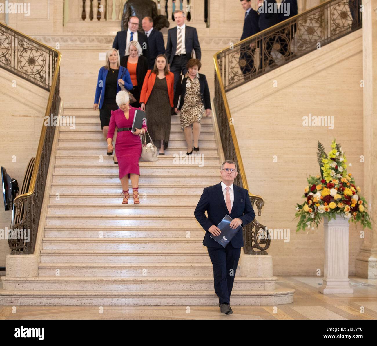 DUP Leader Sir Jeffrey Donaldson with party colleagues with party ...