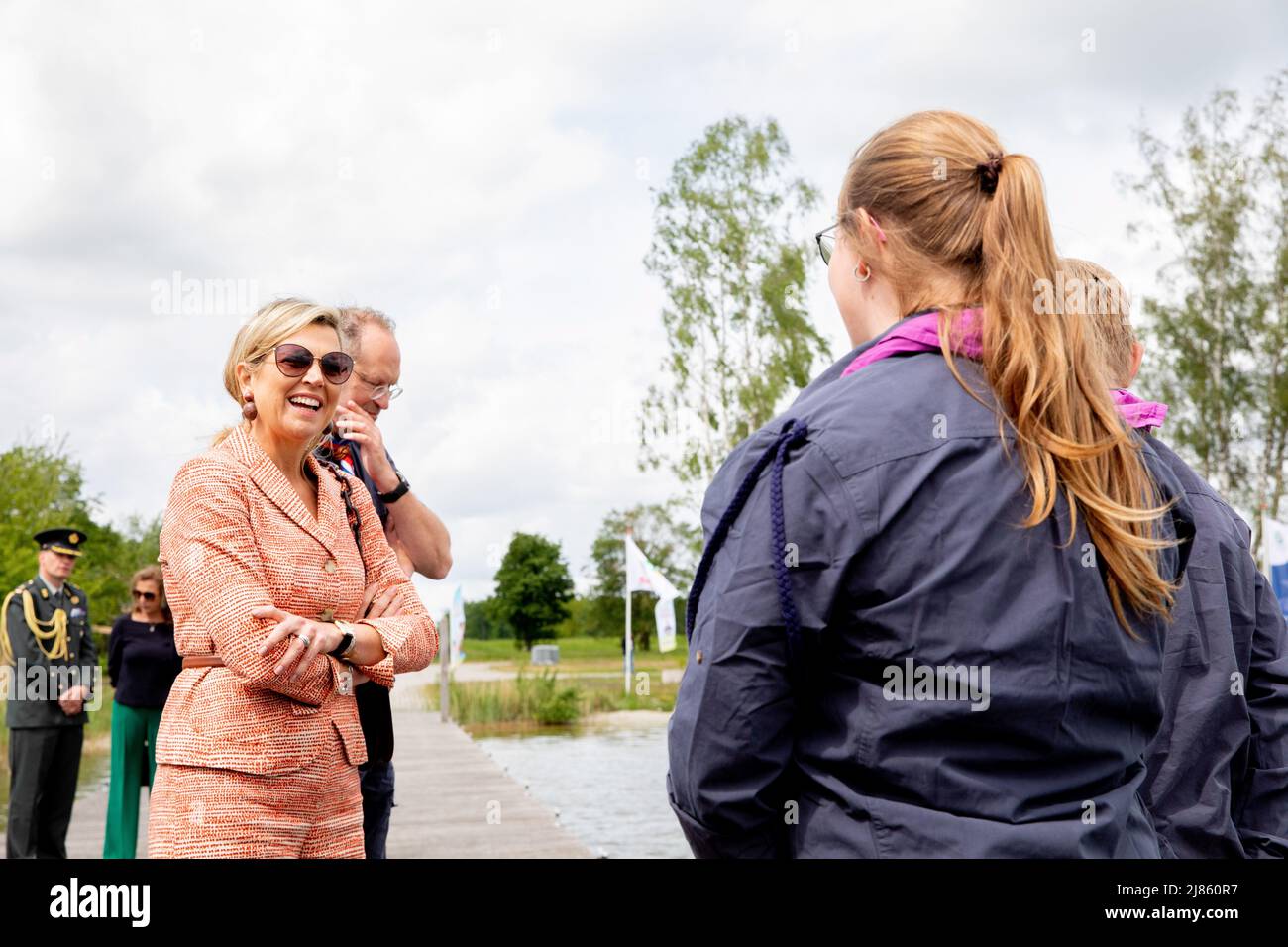 Queen Maxima visiting the water scouts at Zeewolde scouting estate ...