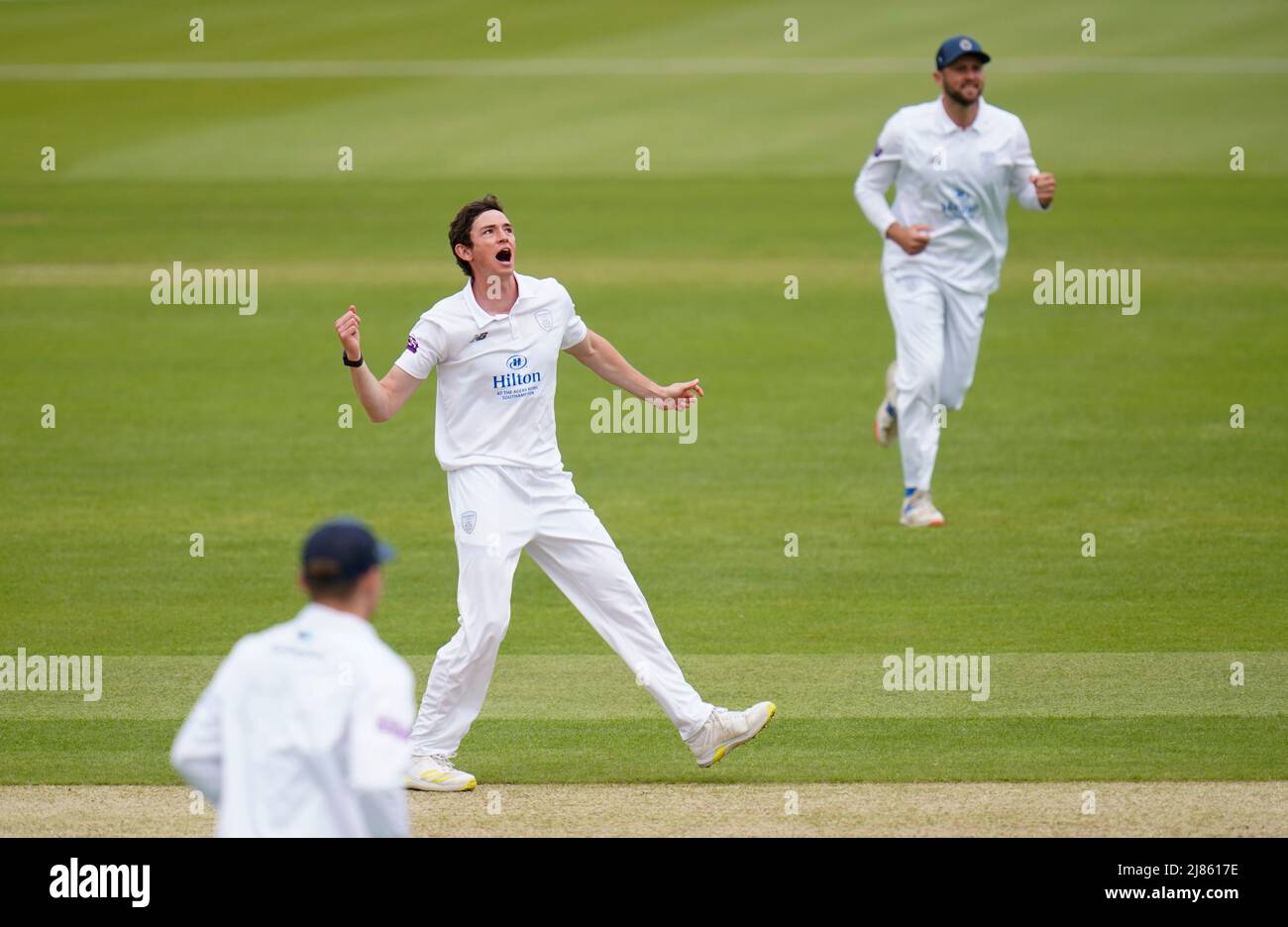 Hampshire's John Turner (2nd left) celebrates taking the wicket of Sri ...