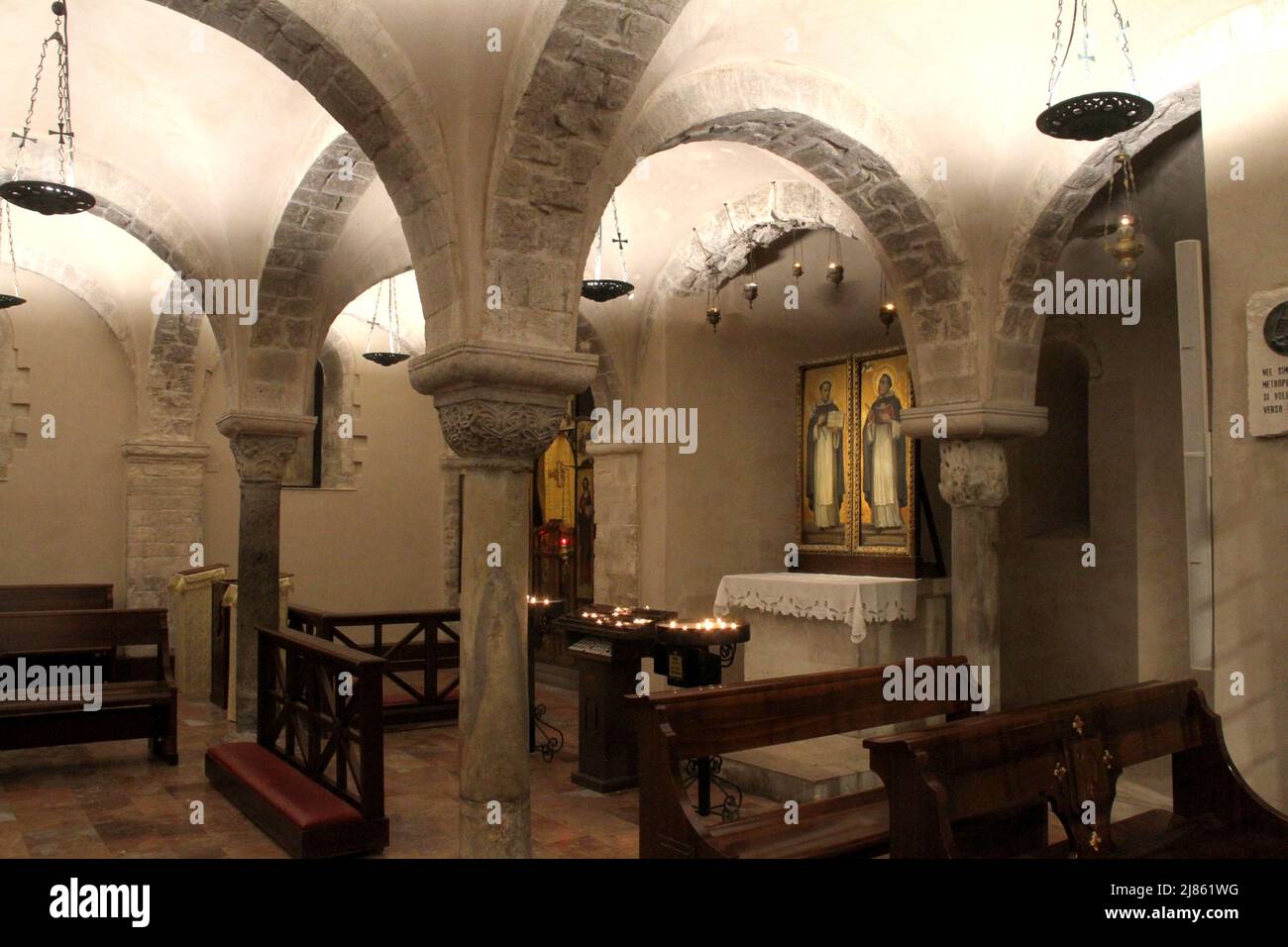 Bari, Italy. The crypt of the Pontifical Basilica of Saint Nicholas ...