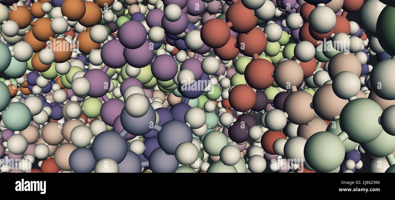 Molecular structure with 3D models of atoms. Colorful futuristic design ...