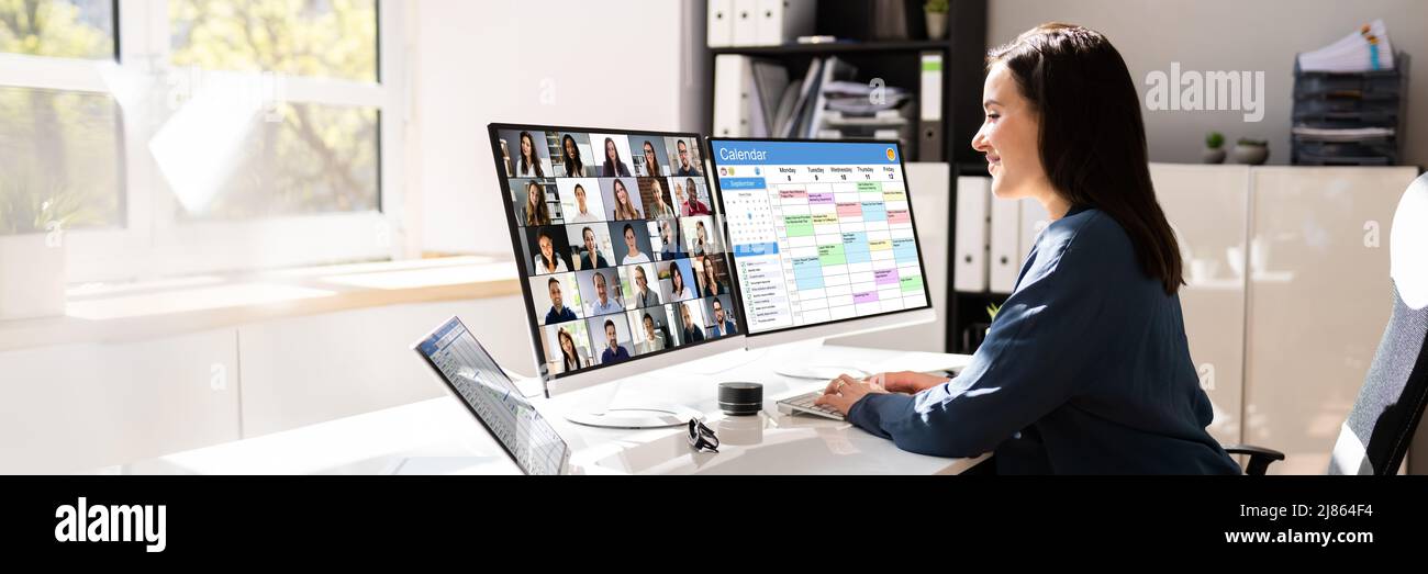 Online Video Interview. Business Conferencing Webinar Banner Stock ...