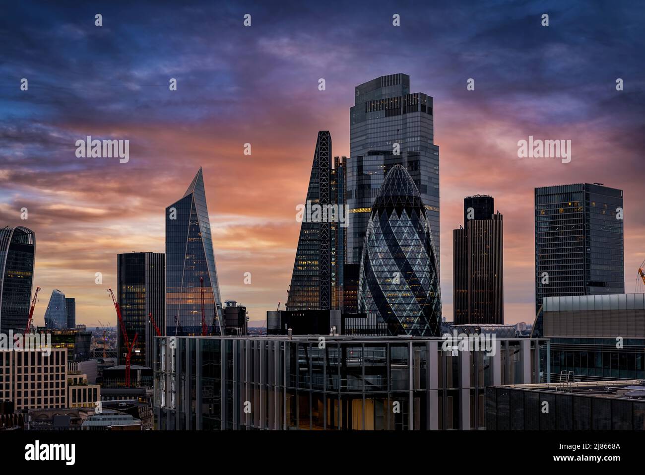 The different shaped skyscrapers of the financial district City of ...