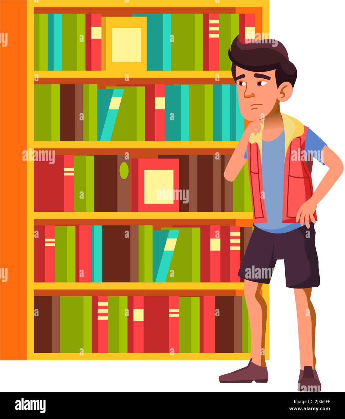 Student Teenager Thinking And Choosing Book Vector Stock Vector Image ...