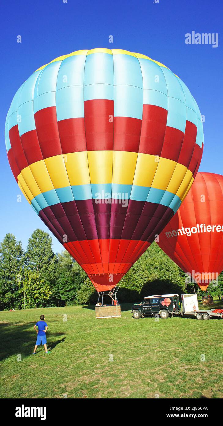 Hot air balloons in the French countryside, France, Europe Stock Photo ...