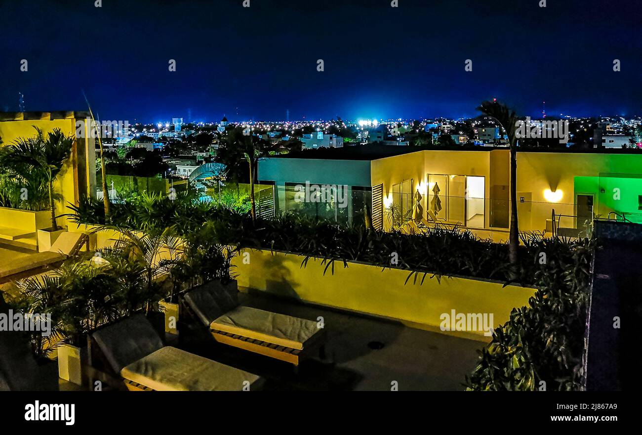 Amazing night cityscape landscape and caribbean ocean and beach ...