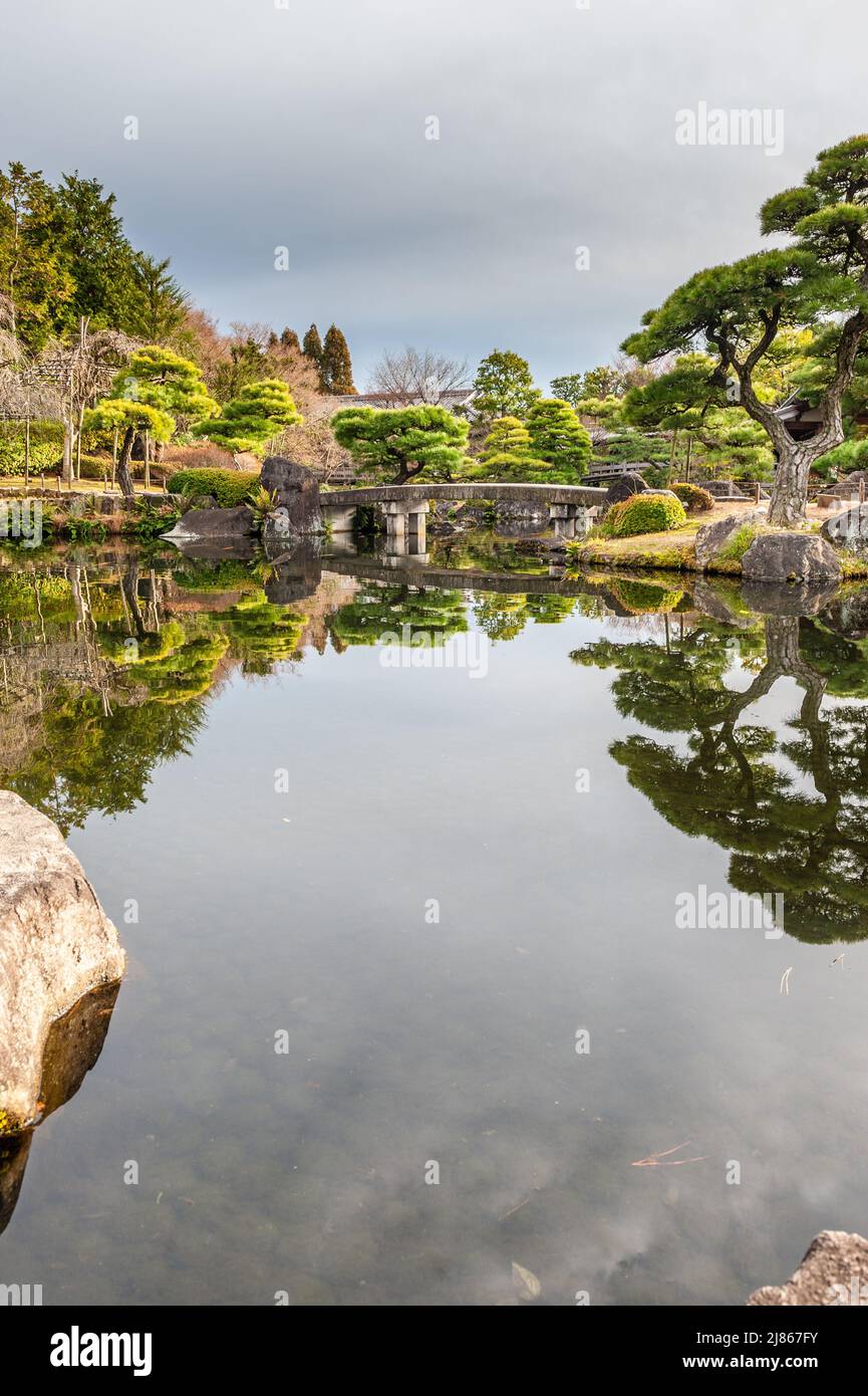 Himeji, Japan - January 6, 2020. Exterior shot of a Japanese garden ...