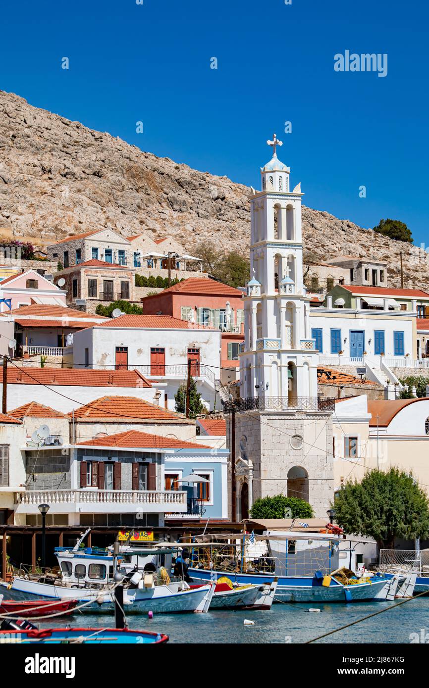 Beautiful Chalki town center on Chalki island Stock Photo - Alamy