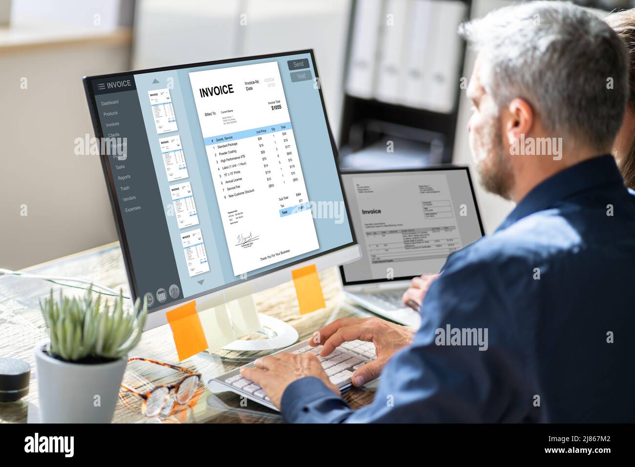 Electronic Business Invoice Check Using Computer Software Stock Photo ...